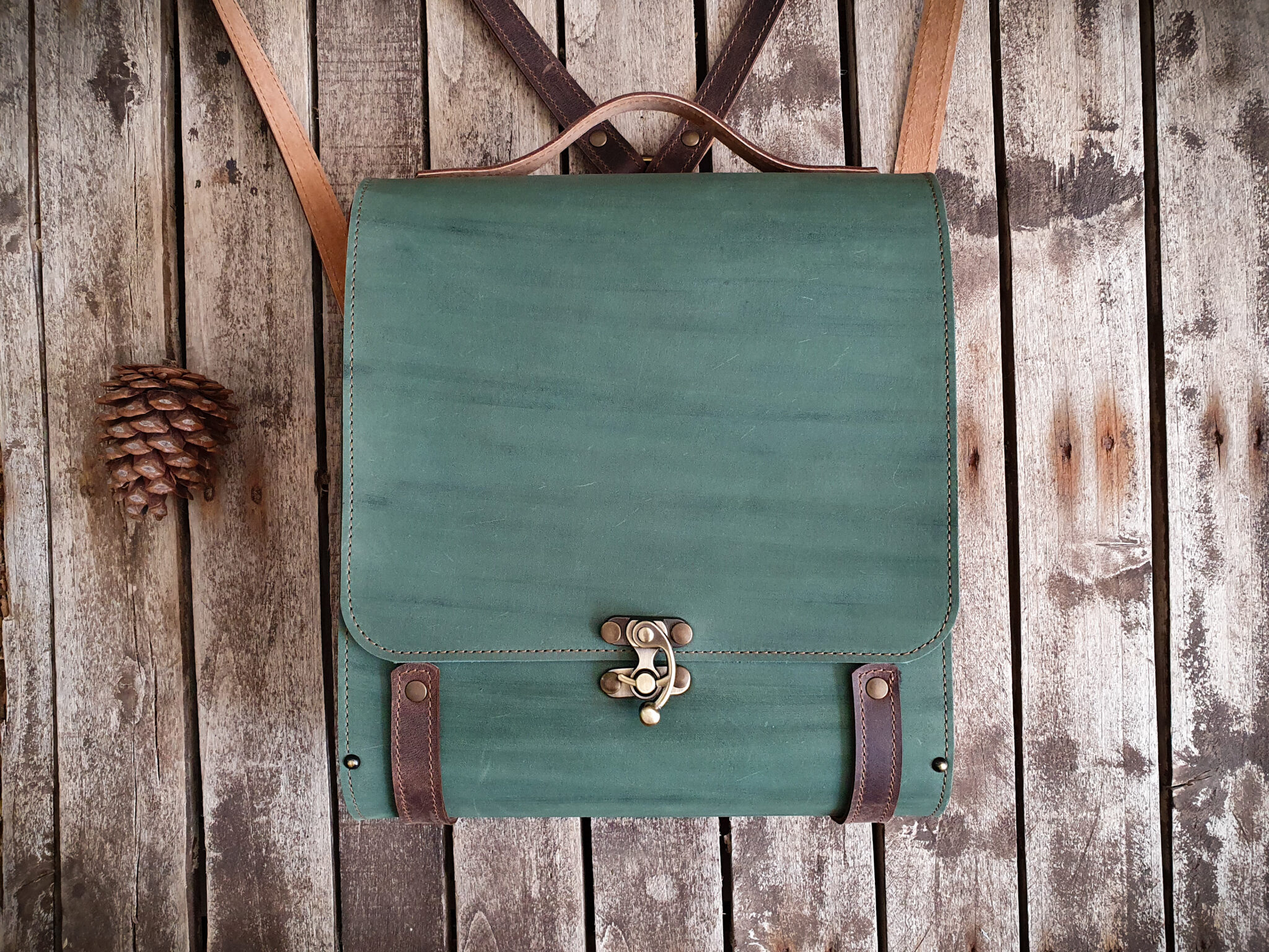Leather Backpack With Wooden Sides - Eleanaworkshop