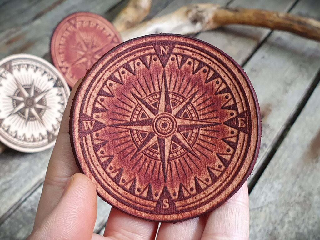 Leather Round Patch Nautical Compass